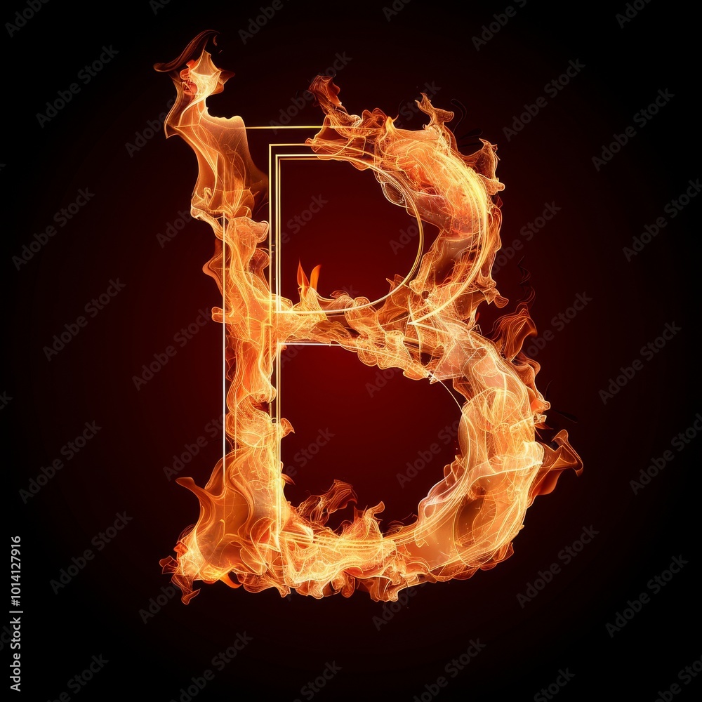 Letter B. Fire flames on black isolated background. Part of alphabet ...