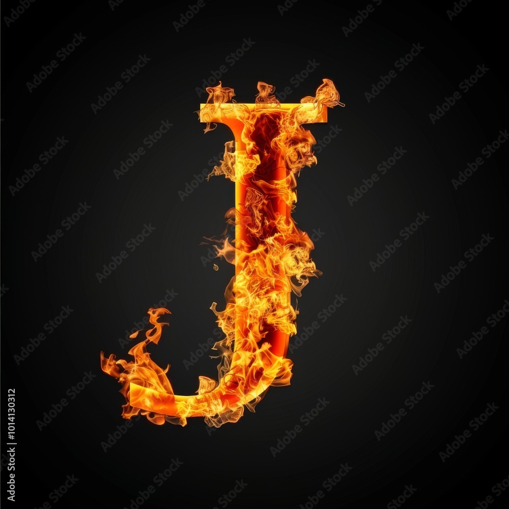 Letter J. Fire flames on black isolated background. Part of alphabet ...