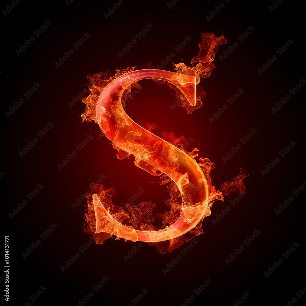Letter S. Fire flames on black isolated background. Part of alphabet ...