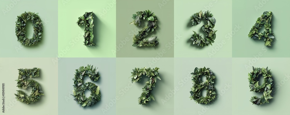 Foto de Leafy Green Numbers Zero to Nine with Realistic Leaf and ...