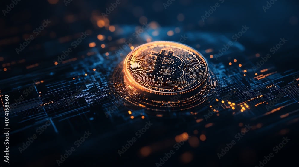 Holographic cryptocurrency coins rotating over a digital globe ...