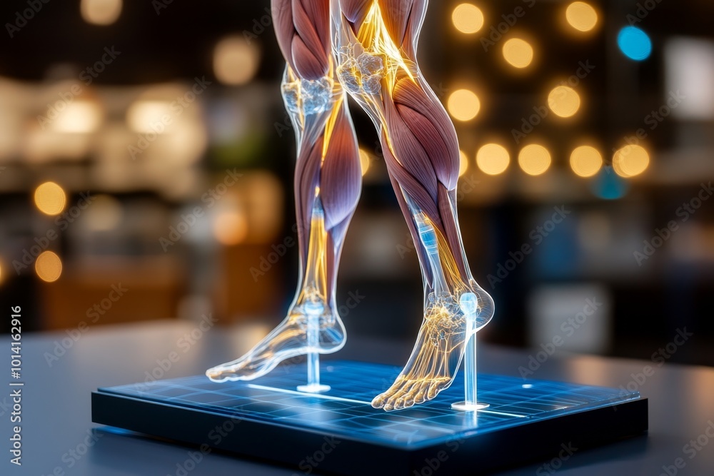 3D model of human leg muscles in motion, showing the complex ...