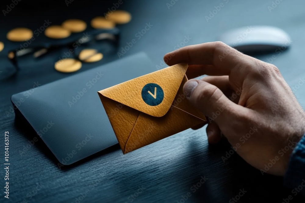 Businessman opening a phishing email, with suspicious content Stock ...