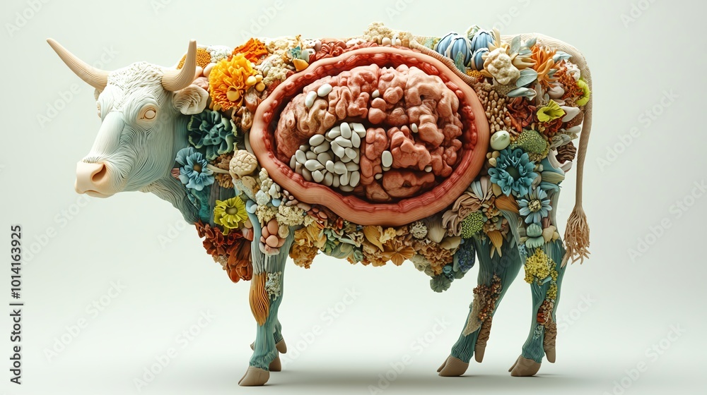 3D visualization of a cow s stomach with four chambers, Bovine ...
