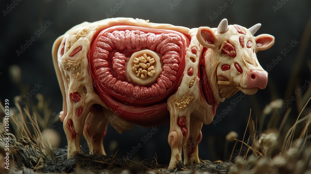 3D visualization of a cow s stomach with four chambers, Bovine ...