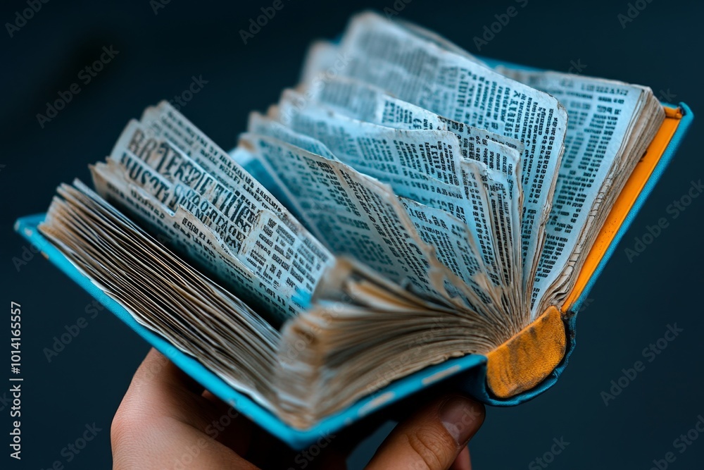 Person flipping through an old phone book, with pages worn from use ...