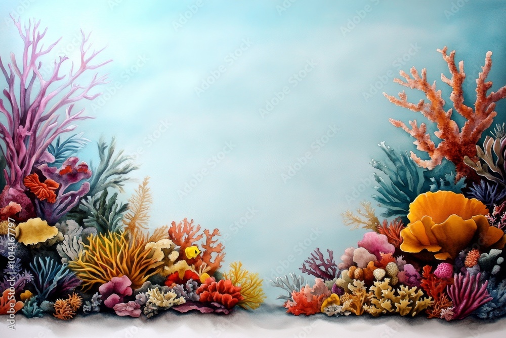 Watercolor painting of a dying coral reef, with soft colors ...