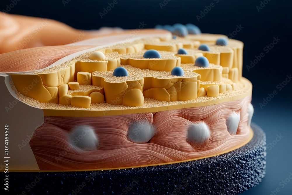 Cross-section of human muscle tissue, showing the layers from the skin ...