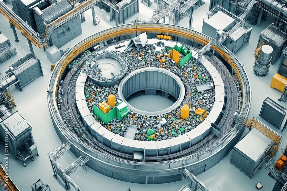 Circular economy visualized by a closed-loop recycling system, where ...