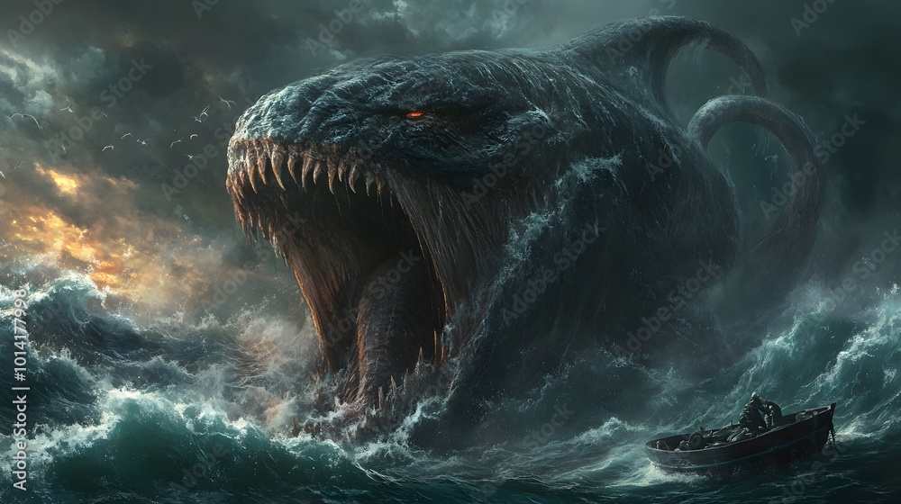 Photo & Art Print A colossal sea monster rising from the depths of a ...