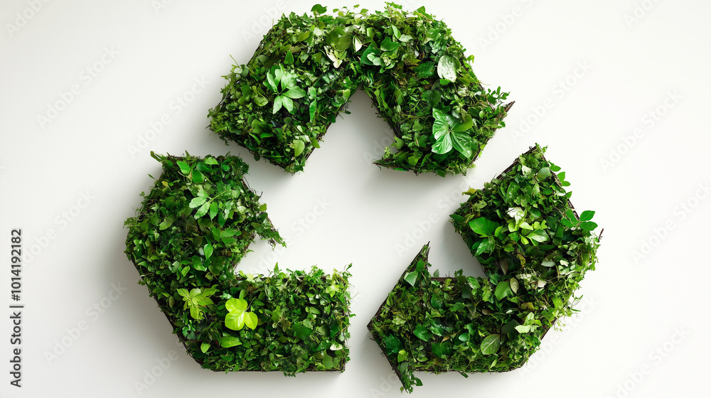 recycle symbol made of grass,Triangle formed by three arrows ...