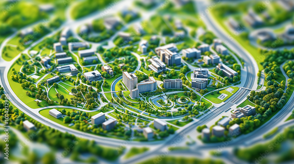 Urban Planning Map, a visually engaging urban plan layout with parks ...