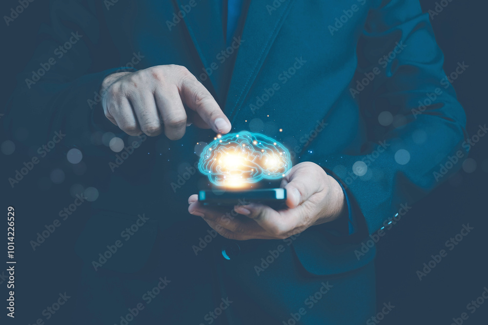 Brain inside the hands of the businessman. Human head and brain.Deep ...