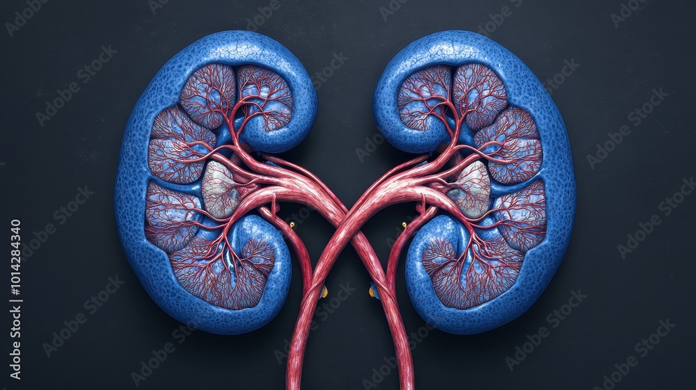 Anatomically detailed human kidneys with renal arteries and veins ...