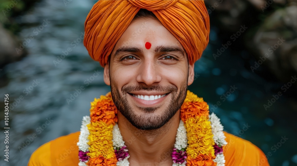 Smiling Indian Man in Traditional Garb at River Hindu Festival Cultural ...