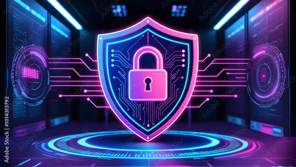 digital illustration of cybersecurity and data centre protection ...