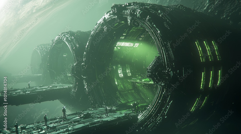 Futuristic Space Research Lab Orbiting Gas Giant - Sci-Fi Ray Tracing ...