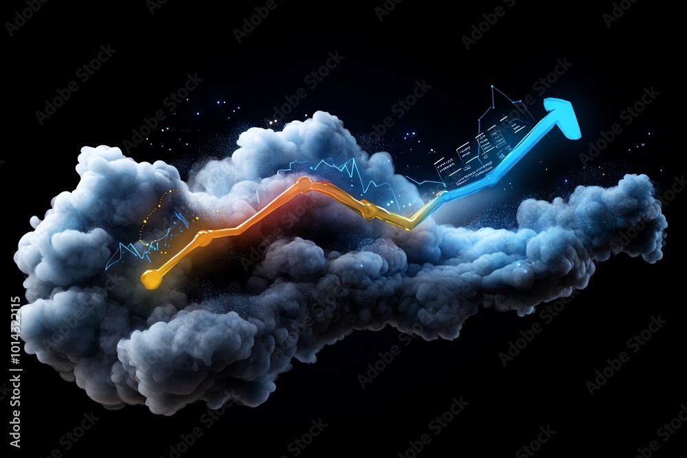 Watercolor scene of a business presentation, showing flowing charts and ...