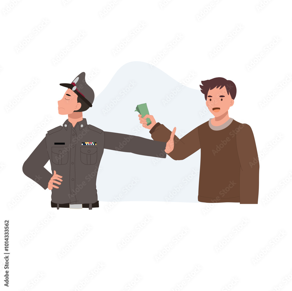 Anti Corruption Cartoon of Thai Police Refusing Bribery with Hand ...
