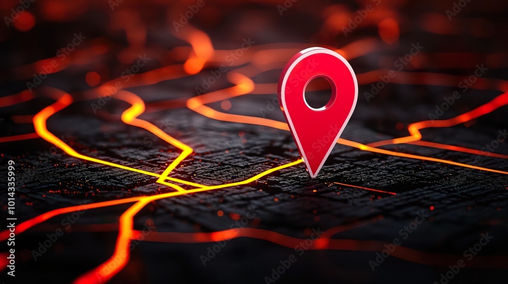 A red location marker positioned on a map background, designed as a ...