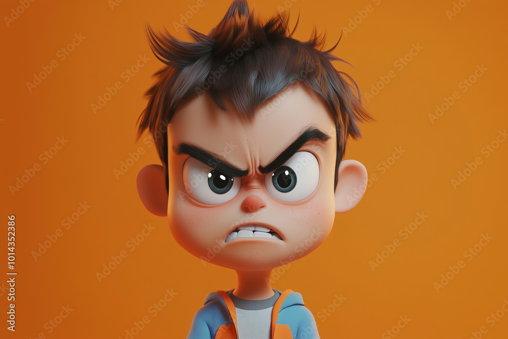 cartoon boy with red hair and a scowl on his face. He is holding his ...
