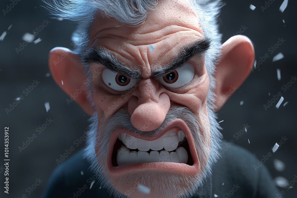 cartoonish man with a big nose and a scowl on his face. He looks angry ...