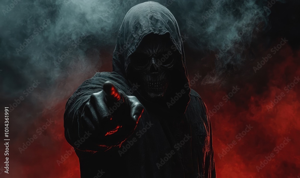 Grim Reaper Reaching Out Toward Camera on Dark Background with Copy ...