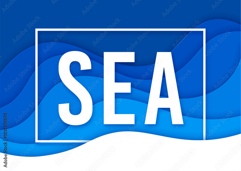 Papercut blue sea waves. Vector banner with 3d paper cut water ripple ...
