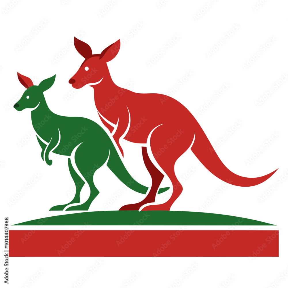 Kangaroo Family Icon: A stylized illustration of two kangaroos, one red ...