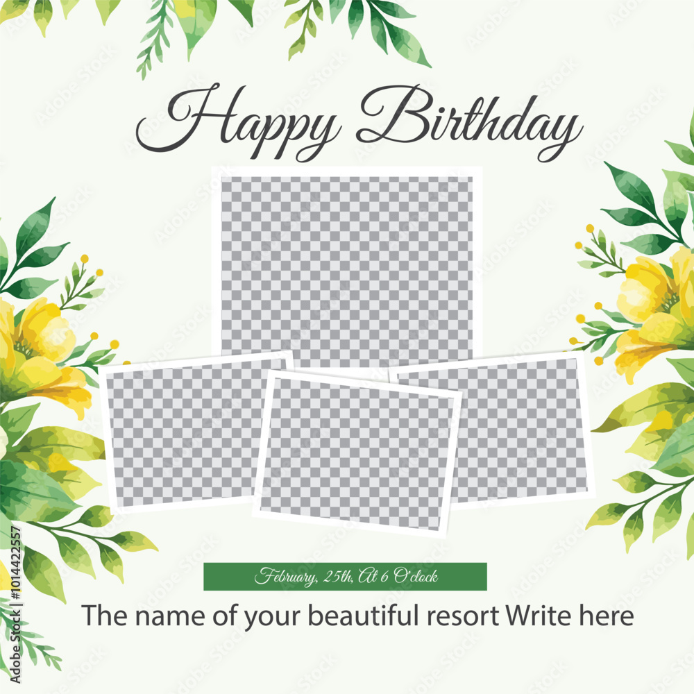 Happy birthday photo fame social media post birthday card design set ...
