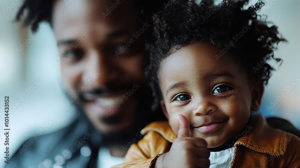 An exuberant child with curly hair and leather jacket smiles broadly ...