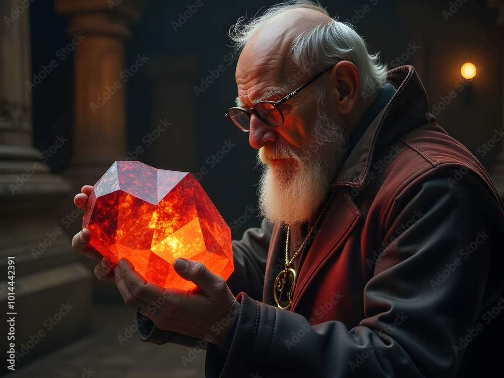 Intrigued Elderly Man with Distinguished White Beard and Glasses ...