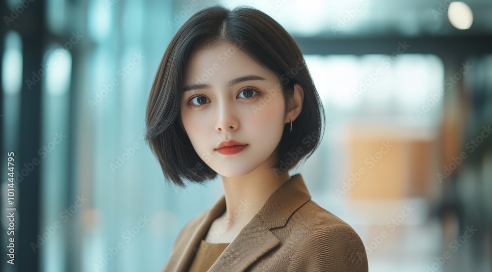 Elegant Chinese Businesswoman in Professional Attire Looking Ahead in ...