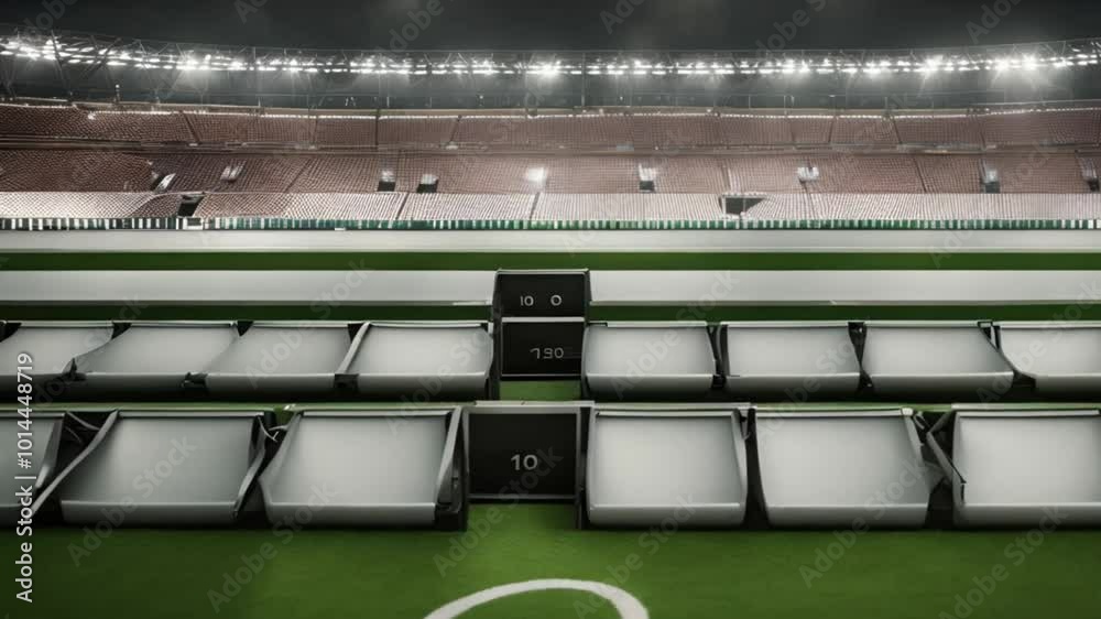 podium in the center of a stadium, surrounded by rows of empty seats ...