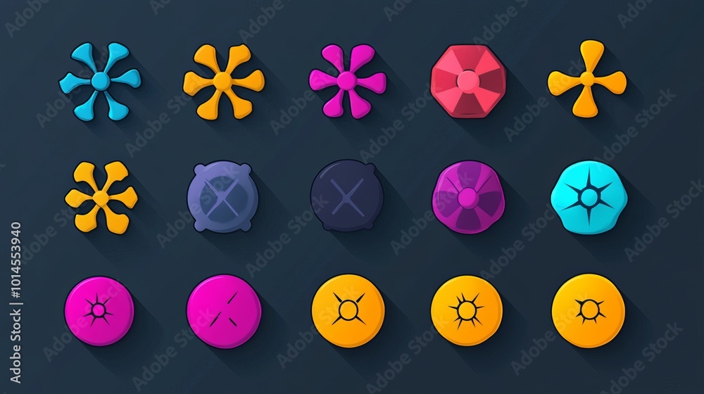 A set of colorful radiation symbols, representing radiation warnings ...