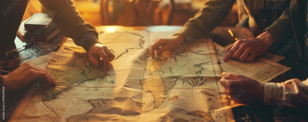 Geographers and cartographers analyzing historical maps for reference ...