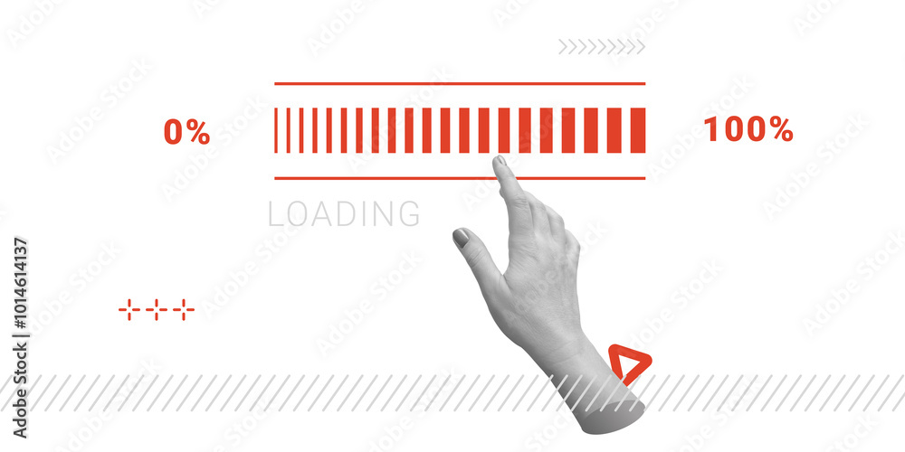 Executing, loading, getting the result concept. A hand interacts with a ...