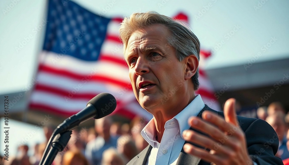 An older male politician in formal attire delivering a speech on a ...