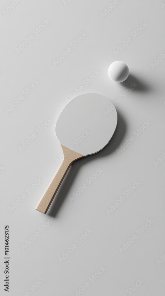 Minimalist ping pong paddle and ball on plain background, sleek design ...