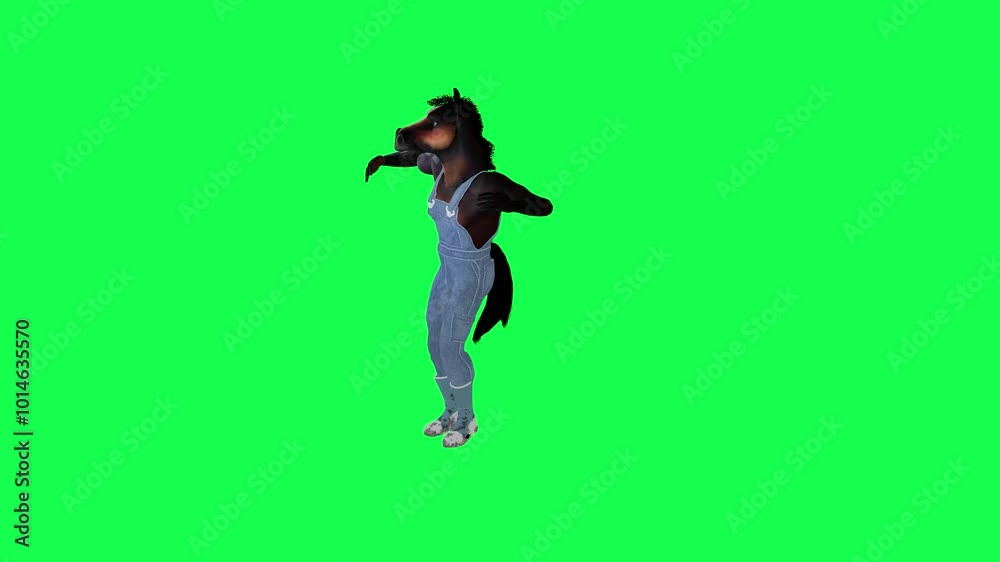 3d cartoon working horse dancer performing folk dance from front angle ...