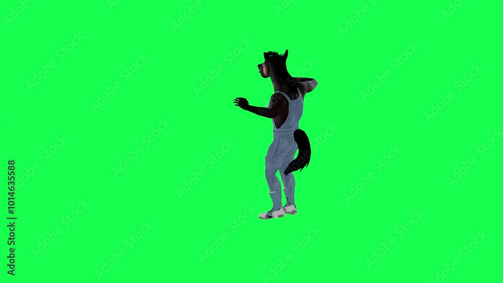 3d cartoon working horse dancer performing folk dance from right angle ...