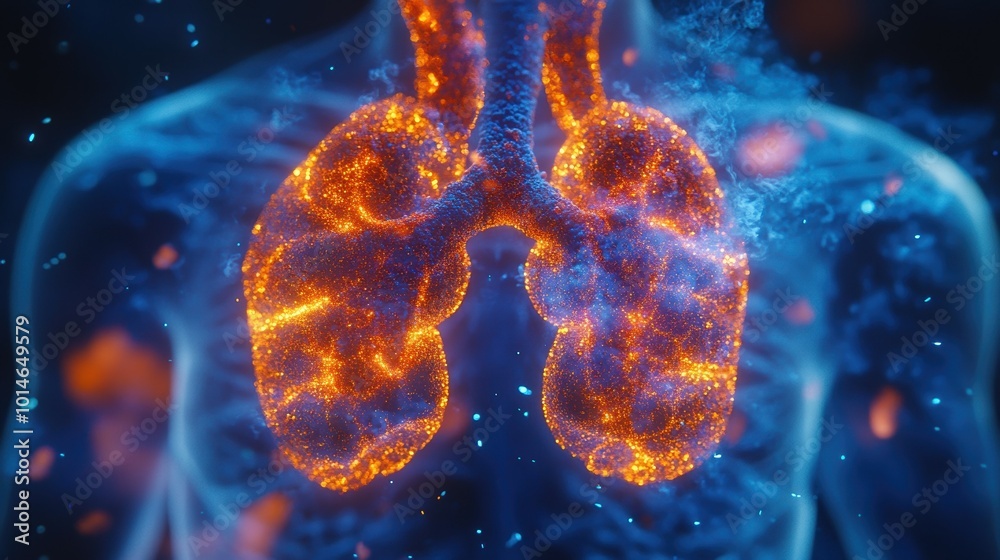 3D holographic projection of a respiratory system the bronchioles and ...