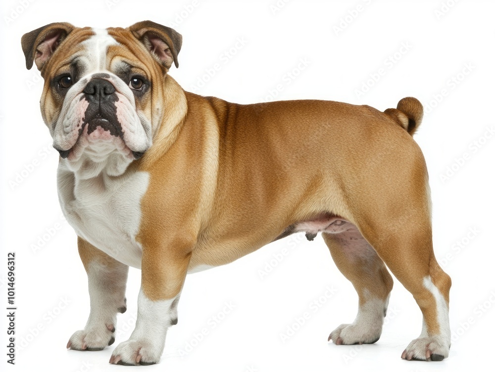 robust English Bulldog stands confidently, showcasing its signature ...