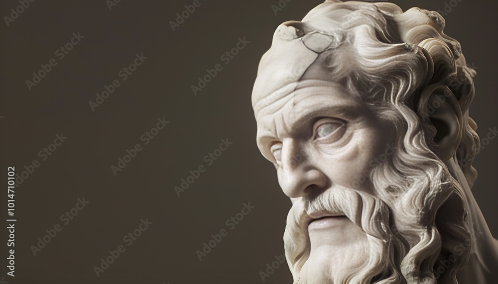 detailed marble sculpture of an old stoic man, possibly representing a ...