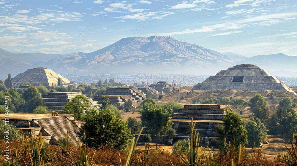 Breathtaking panoramic view of the ancient Mesoamerican pyramids and ...