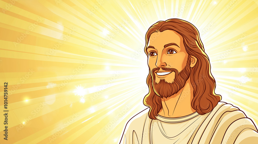Cartoon Frame Depicting Likeness of Jesus with Celestial Theme Ideal ...