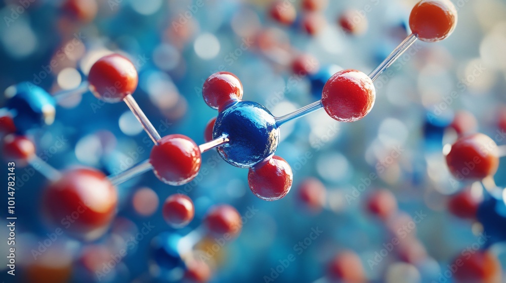 Cherry tree branch with red berry fruit, molecular structure of carbon ...