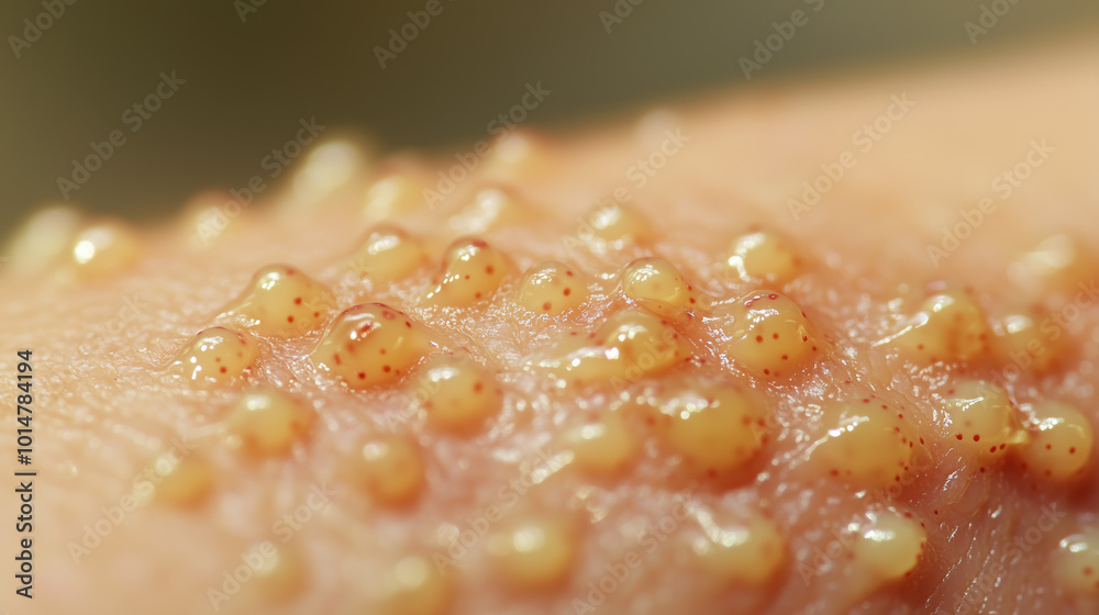 Detailed View of Bullous Pemphigoid Blisters on Human Leg, Showcasing ...