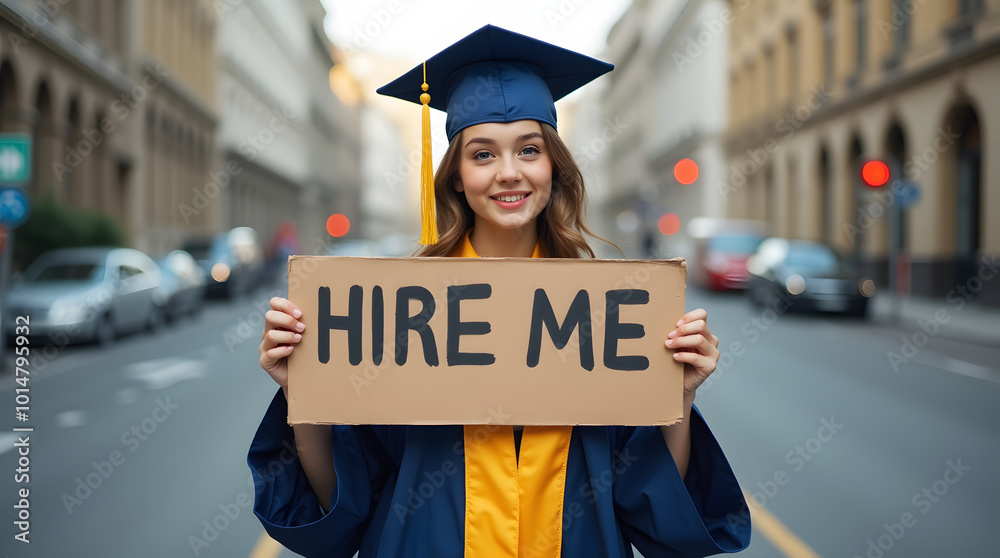 Female student wearing a graduation gown and a cap, young teenage girl ...