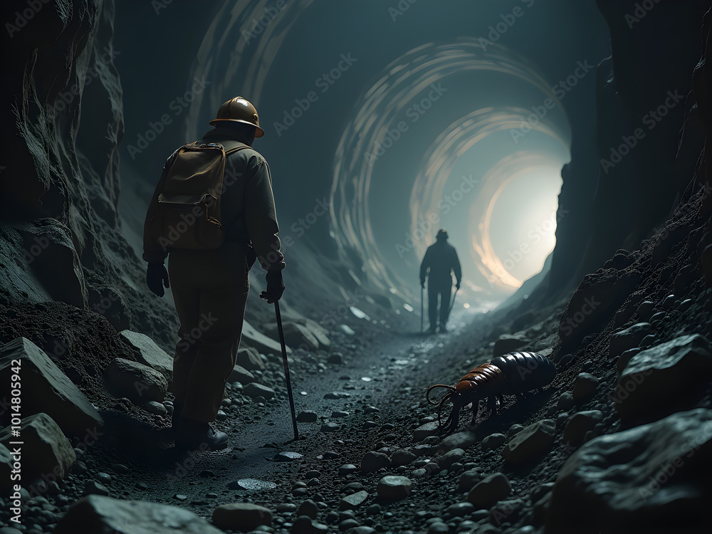 Mysterious Underground Tunnel with Ethereal Light Illuminating Rugged ...
